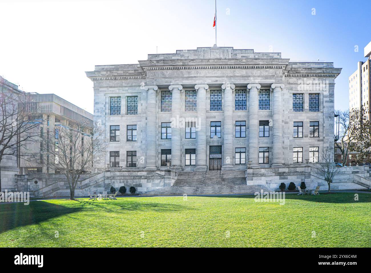 Harvard Medical School, Gordon Hall, building exterior and quadrangle ...