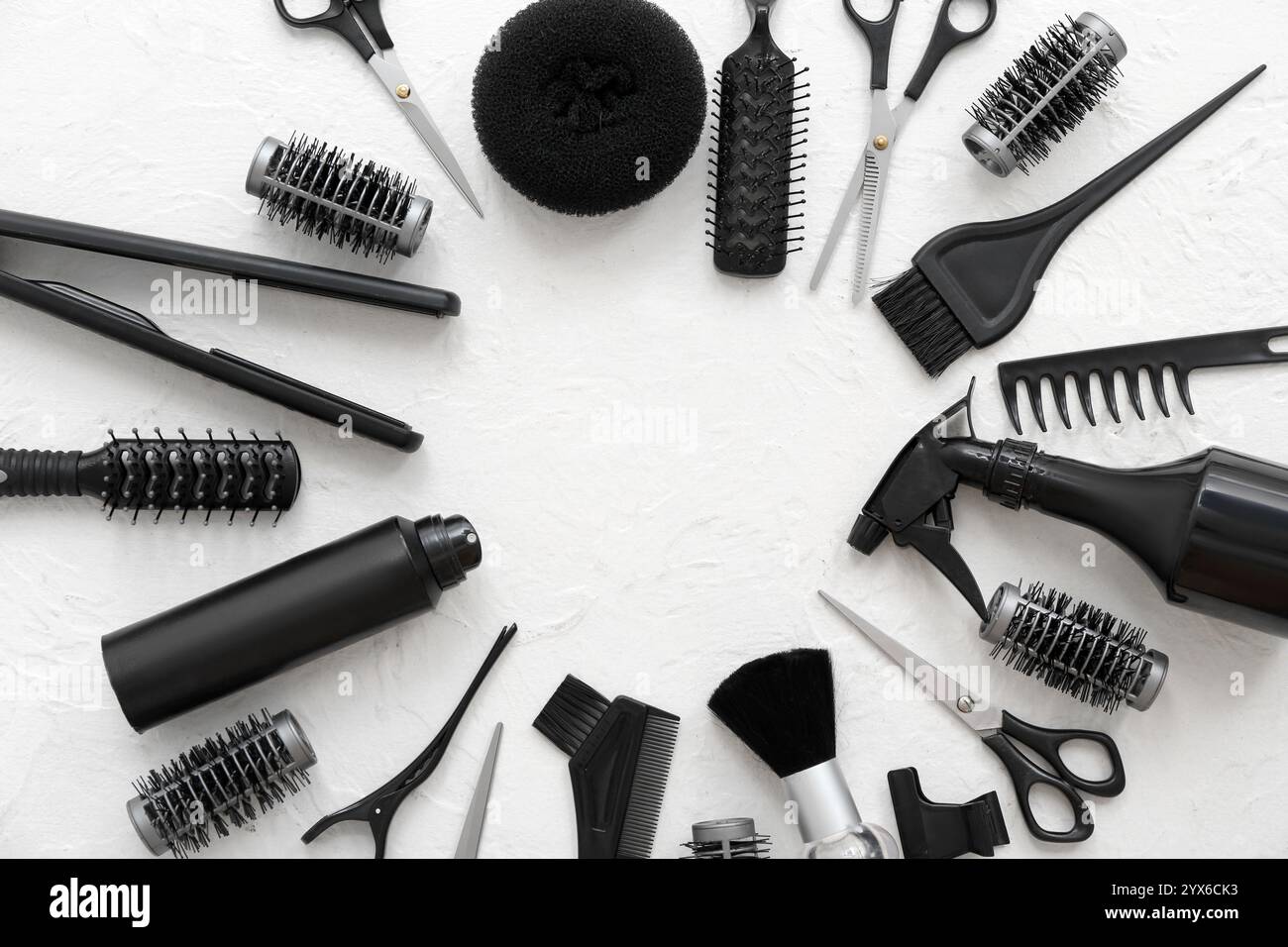 Frame made of hairdresser's accessories on white background Stock Photo ...