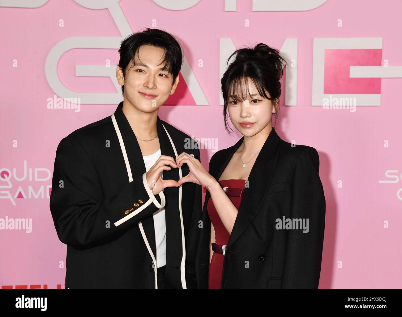 LOS ANGELES, CALIFORNIA - DECEMBER 12: (L-R) Yim Si-wan and Jo Yu-ri attend the Los Angeles ...