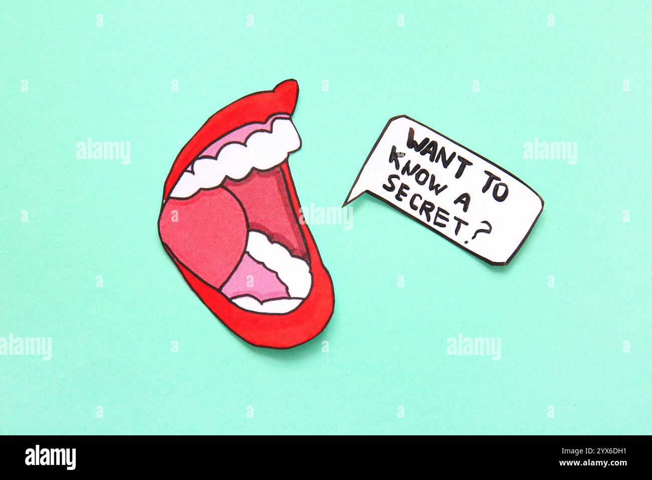 Speech bubble with question WANT TO KNOW A SECRET? and paper mouth on ...