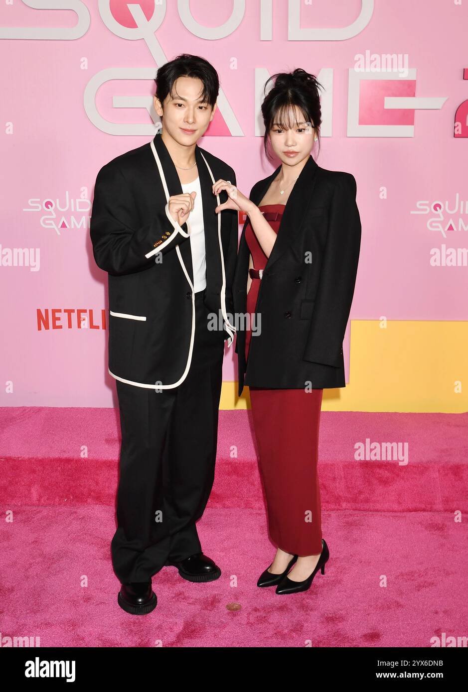LOS ANGELES, CALIFORNIA - DECEMBER 12: (L-R) Yim Si-wan and Jo Yu-ri attend the Los Angeles ...