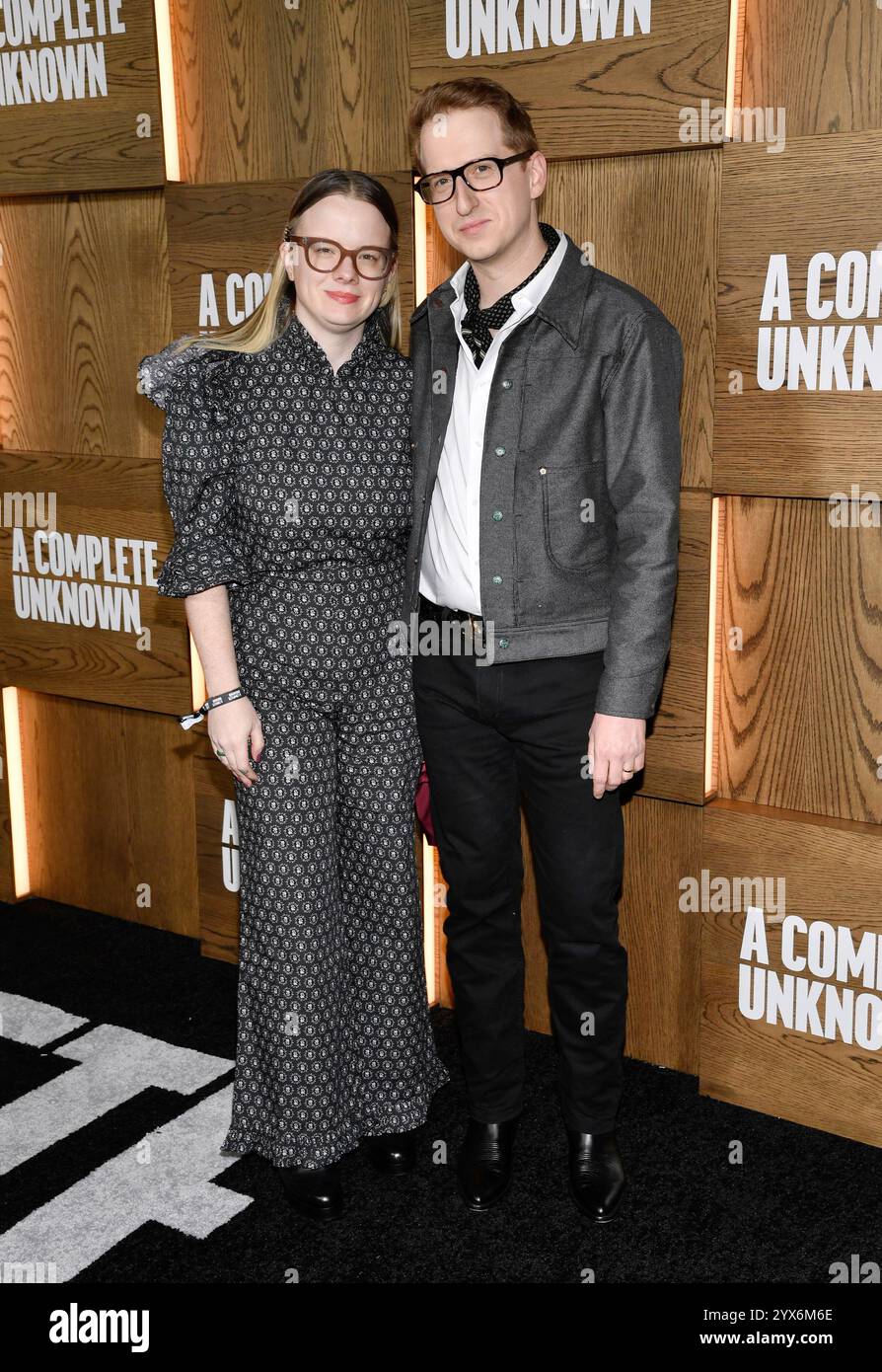 James Austin Johnson, right, and Rebekah Lain attend the premiere of "A Complete Unknown" at the ...