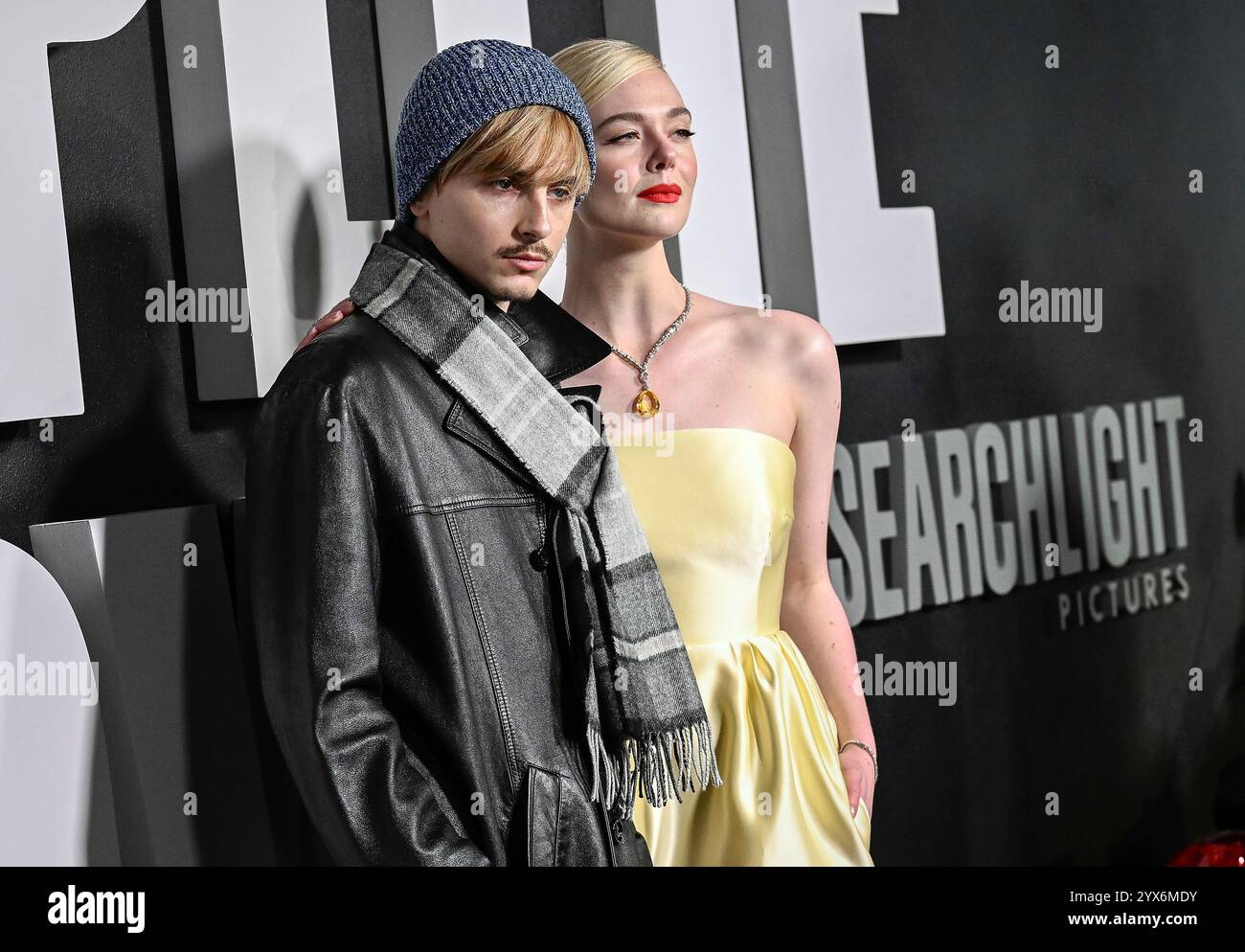 Timothée Chalamet, left, and Elle Fanning attend the premiere of "A ...