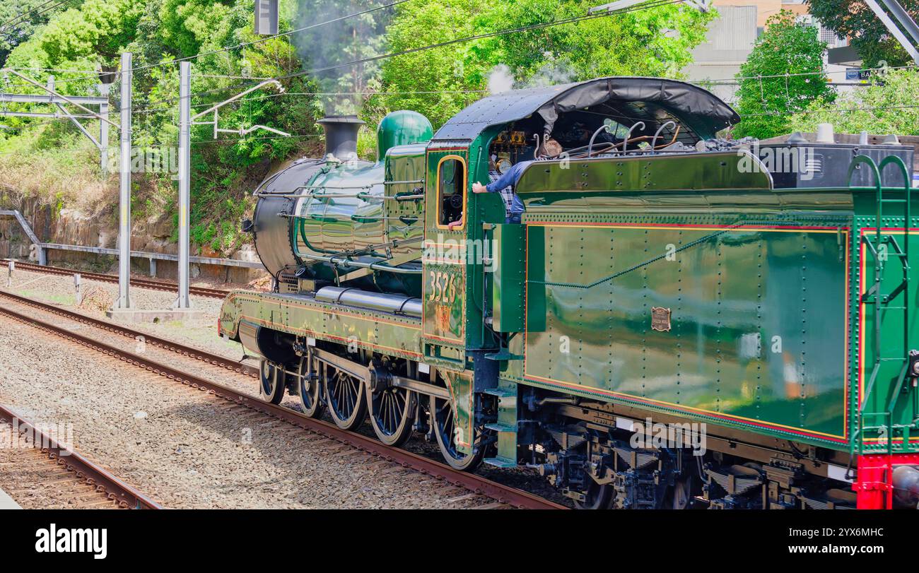 Arncliffe, Sydney, NSW - 5 October 2024: Historic steam locomotive at Arncliffe Station on the ...