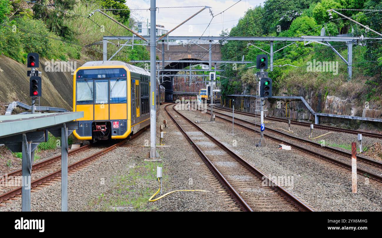Arncliffe, Sydney, NSW - 5 October 2024: One Sydney suburban train arriving at Arncliffe Station ...