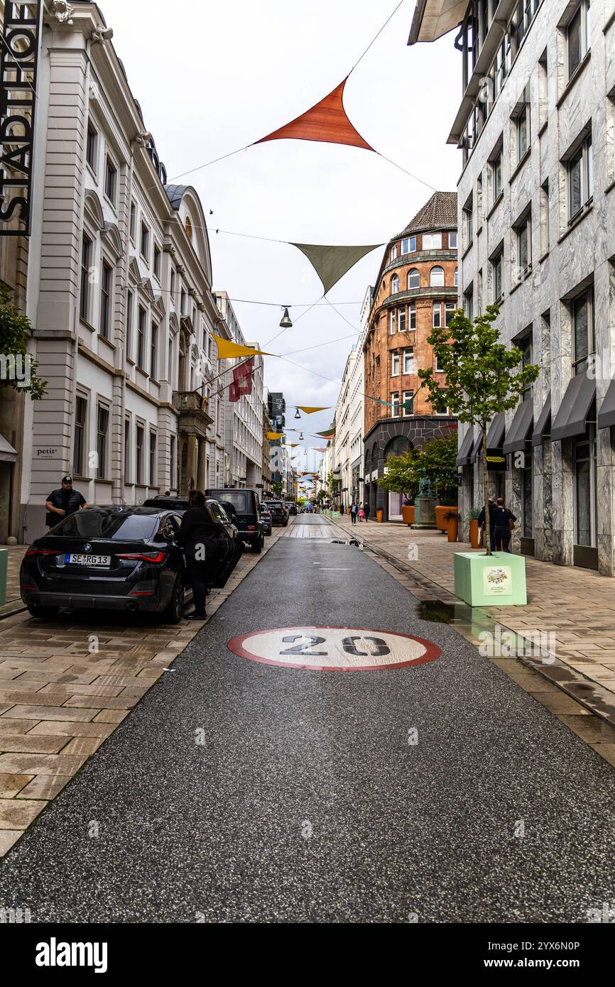 Hamburg, Germany - June 17, 2024: View of the central shopping street ...