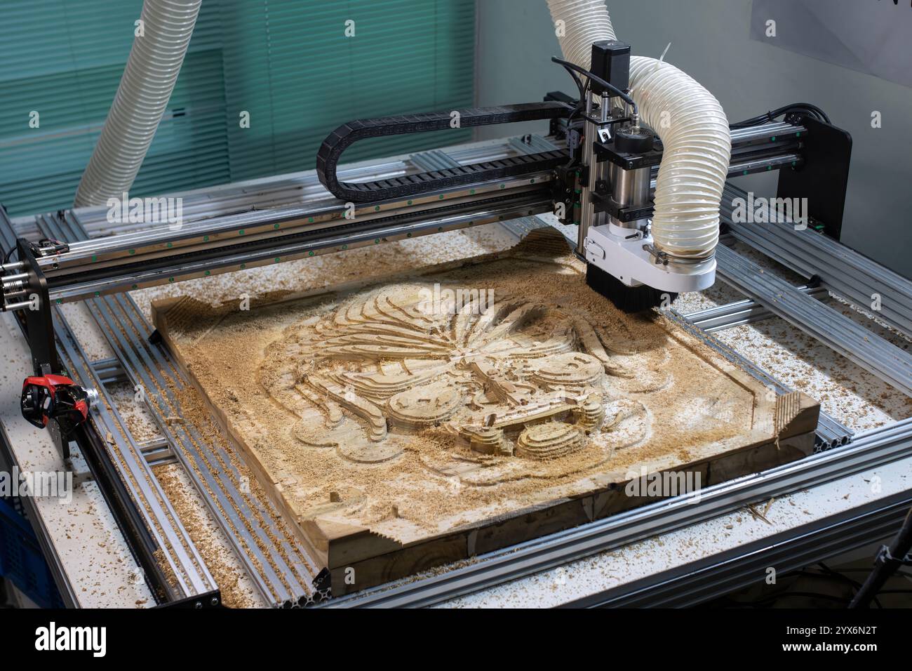 teak wood carving of a stylized collage on a CNC machine, a headpiece ...