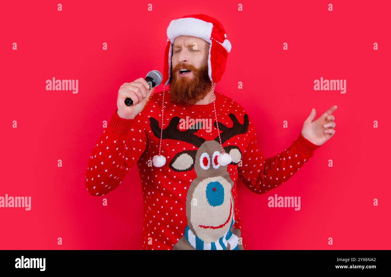 emotional man singing christmas music song. merry christmas. man ...