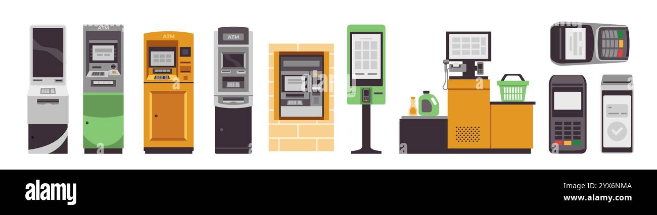 Set of cashless payment devices. Icons with different gadgets for ...