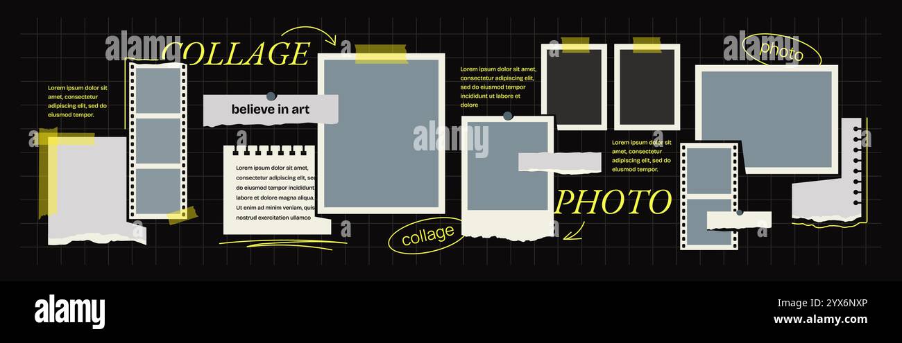 Photos frame collage. Banner with mockups and copy space for photos and ...