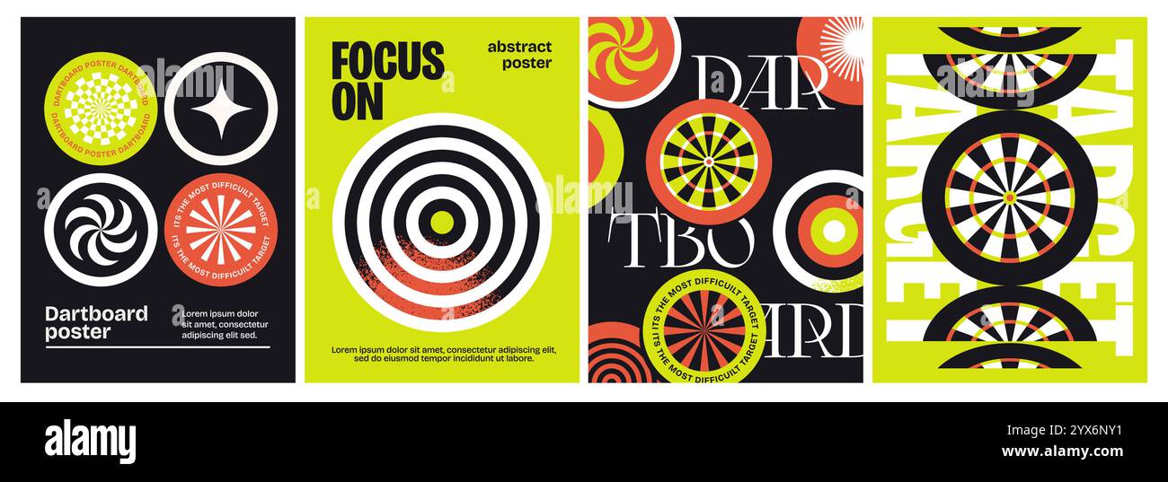 Posters with Dartboard. Set of flyers with targets, bright geometric ...