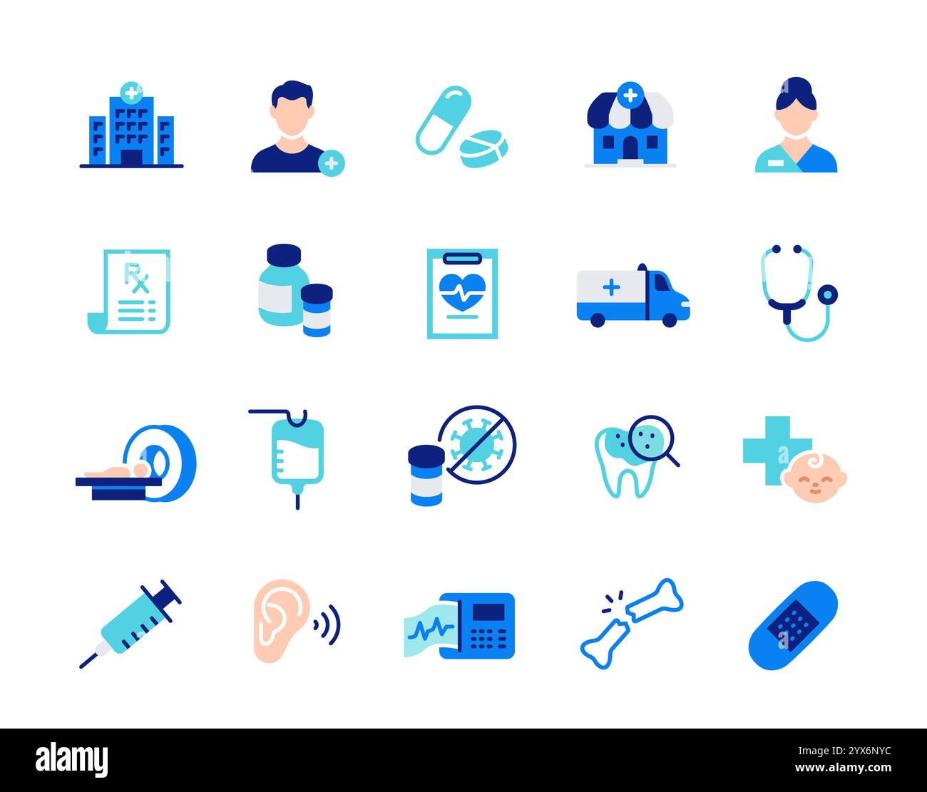 Healthcare Icons Set. Colorful signs related to medicine. Patient ...