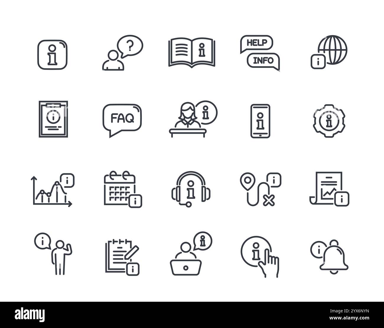 Info center line icons set. Simple symbols with Guidebook, Call center ...
