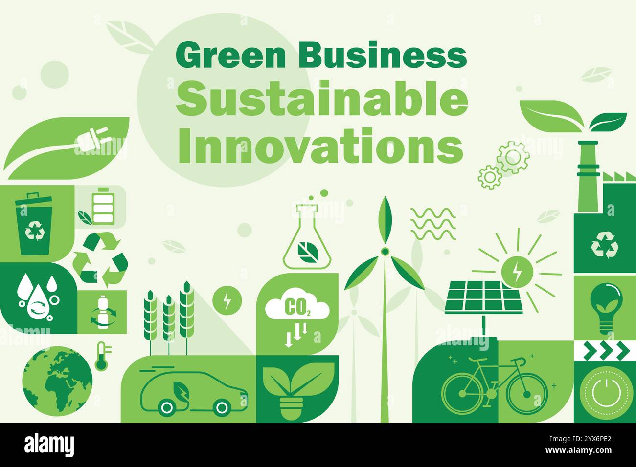 Green Business. Banner with elements of Sustainable Innovation to care ...