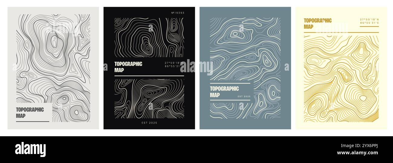 Topographic map posters set. Covers or flyers with contour lines of ...