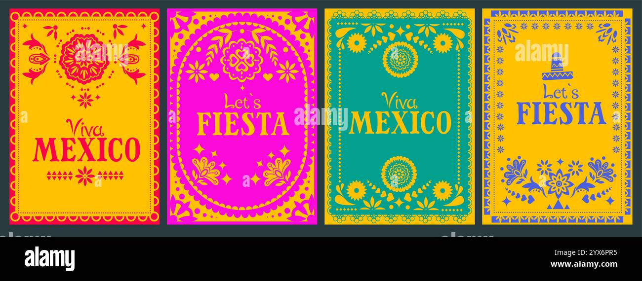 Mexican Fiesta posters set. Cinco de Mayo invitation with vintage ...