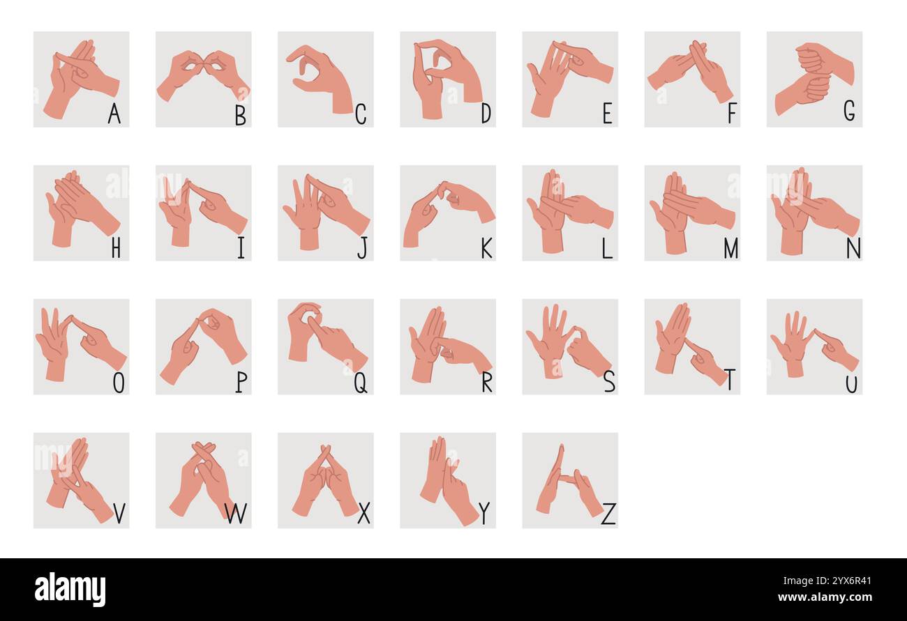 British sign language alphabet. Educational banner with hands showing ...