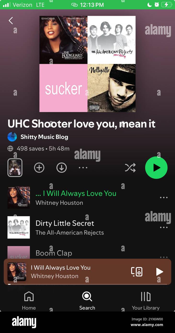 December 13, 2024, New York City, New York, USA: Playlist on the music app Spotify influenced by ...