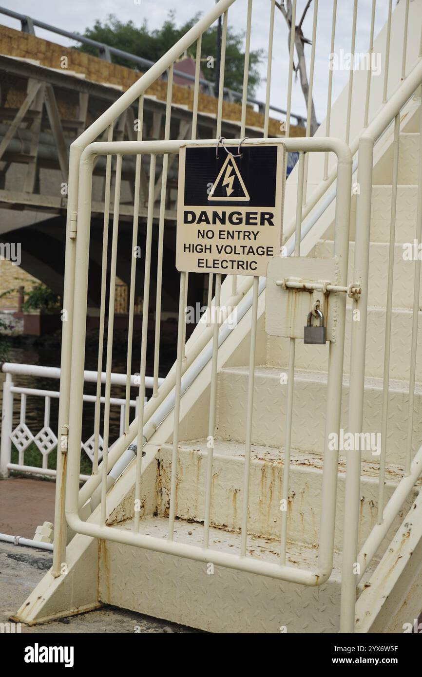 signboard caution no entry high voltage electric Stock Photo - Alamy