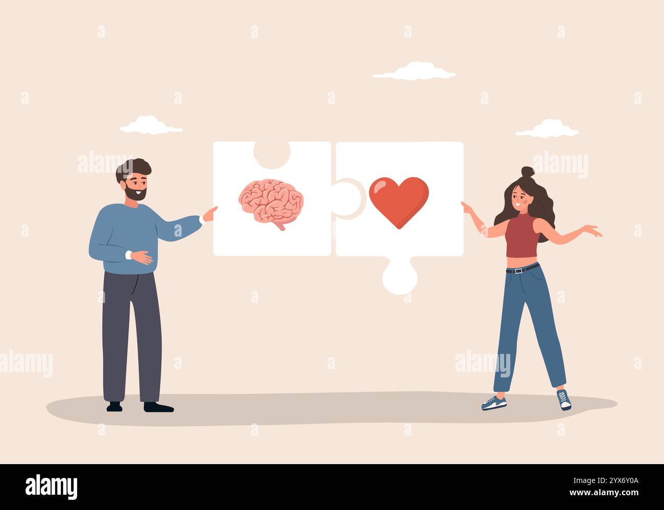 Brain and Heart Balance. Emotional Intelligence concept. Man and woman ...