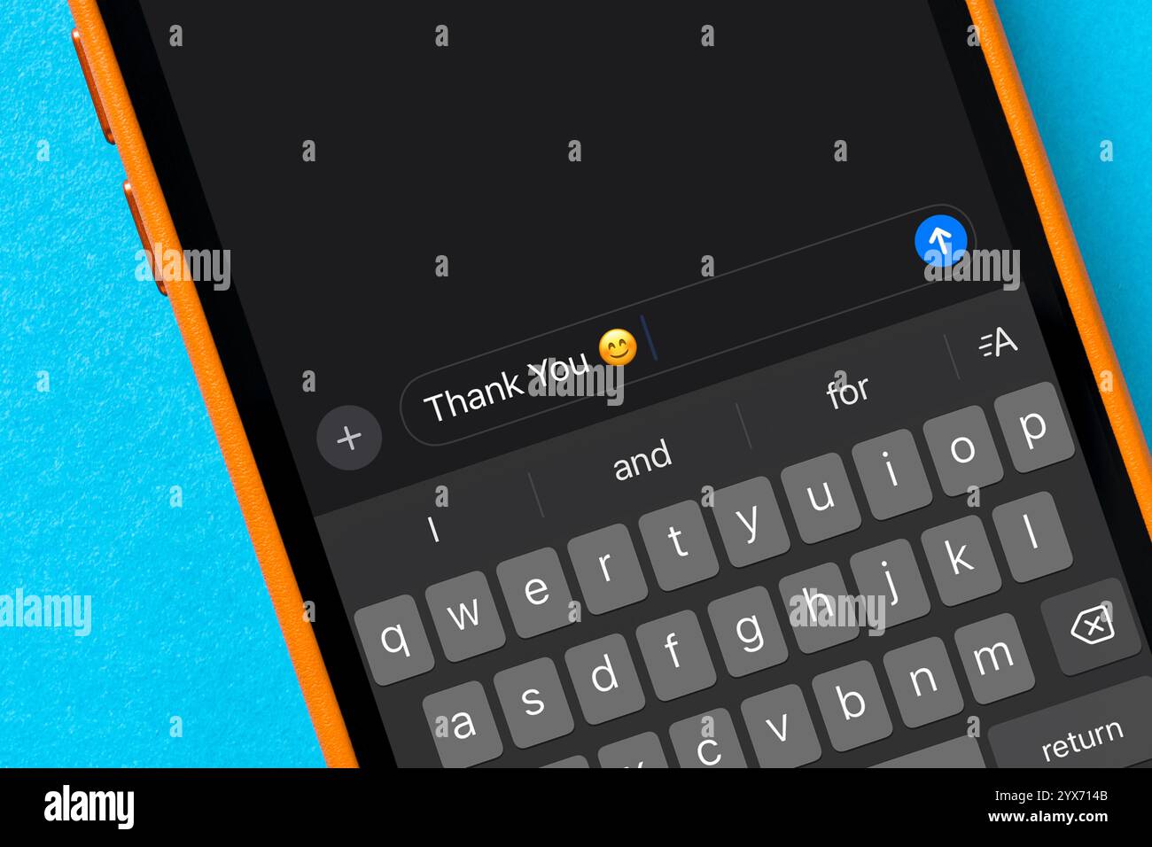 Thank you message in the message app of the smartphone screen Stock ...
