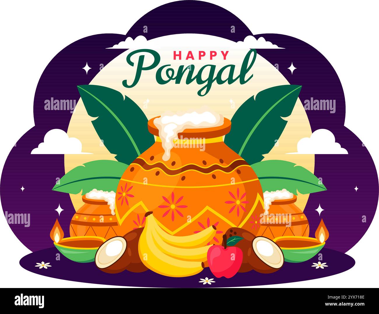 Happy Pongal Vector Illustration of the Traditional Tamil Nadu India ...