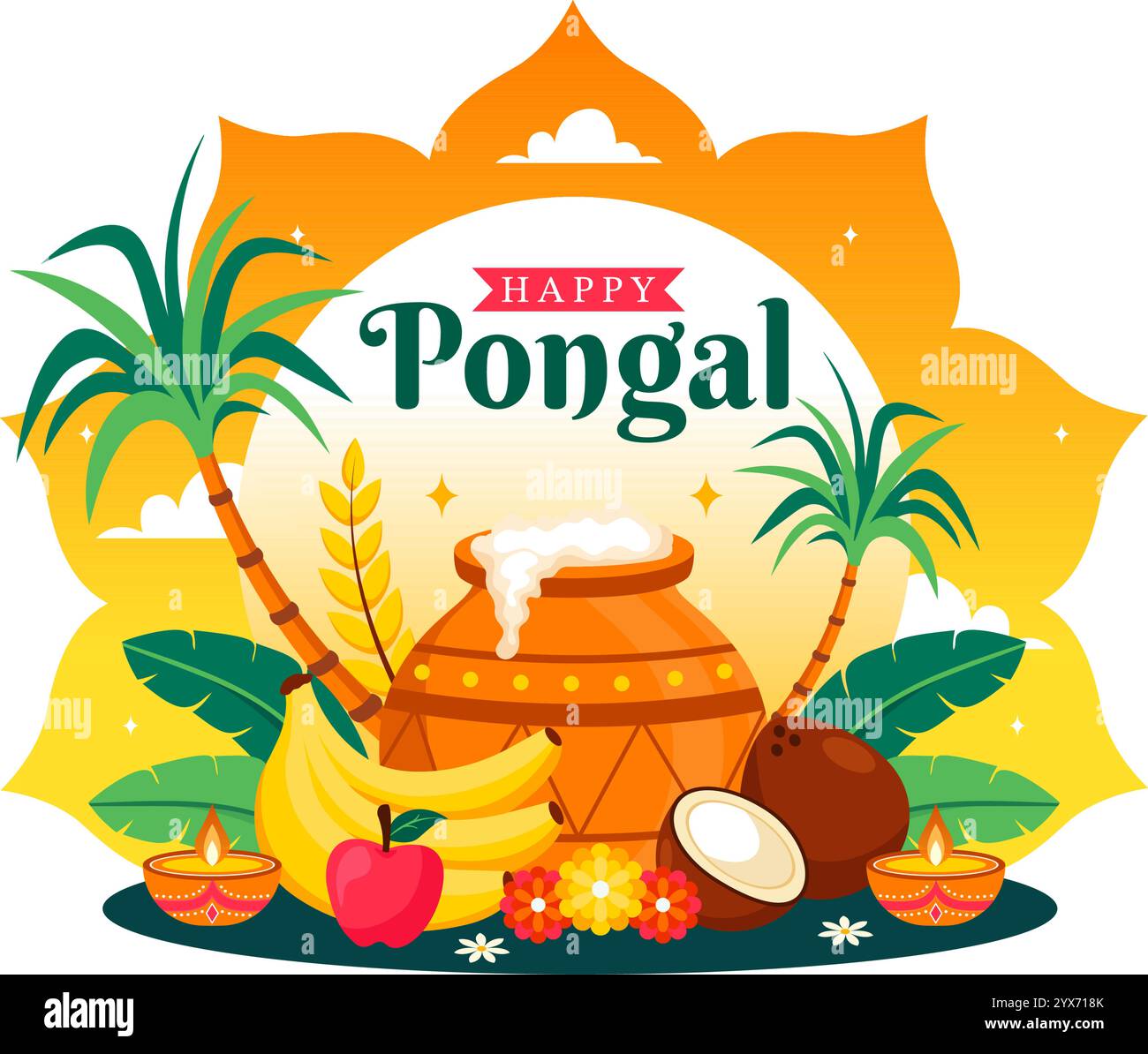 Happy Pongal Vector Illustration of the Traditional Tamil Nadu India ...