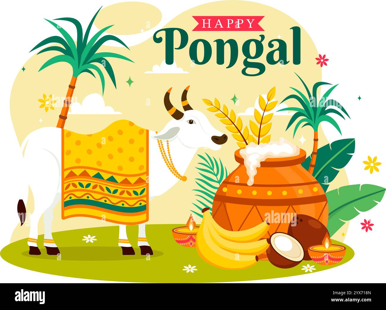 Happy Pongal Vector Illustration of the Traditional Tamil Nadu India ...