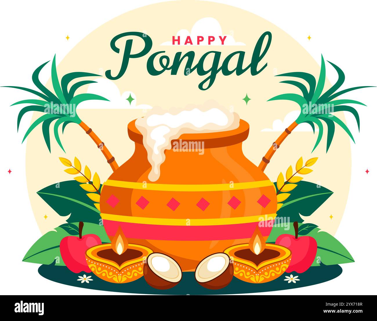 Happy Pongal Vector Illustration of the Traditional Tamil Nadu India ...