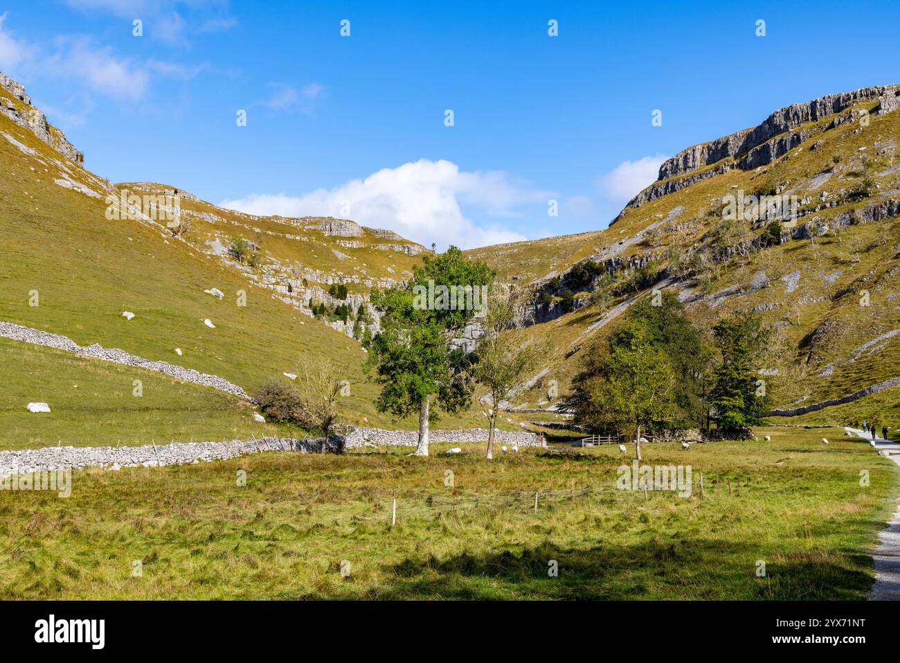 Walking trail to Gordale Scar a natural limestone gorge formation in ...