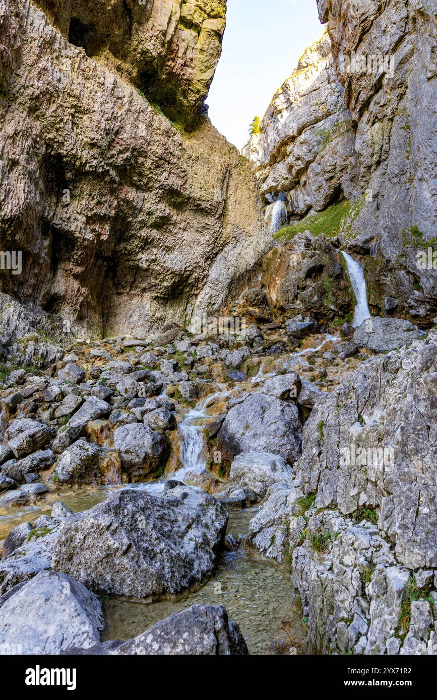 Gordale Scar a natural limestone gorge formation in the Yorkshire Dales ...