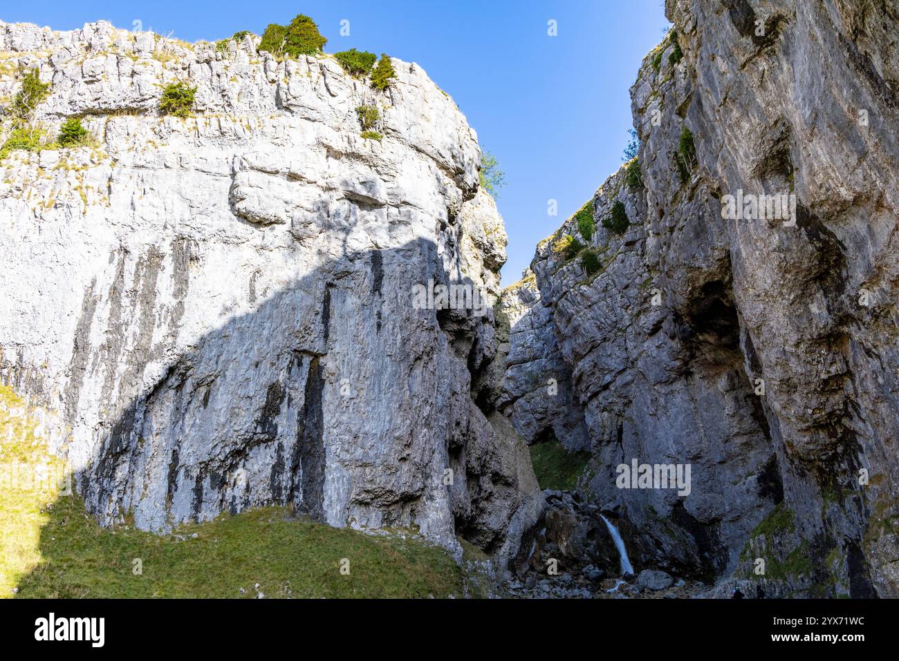 Gordale Scar a natural limestone gorge formation in the Yorkshire Dales ...