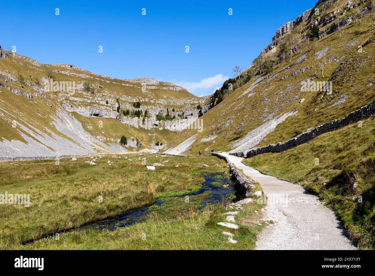 Walking trail to Gordale Scar a natural limestone gorge formation in ...