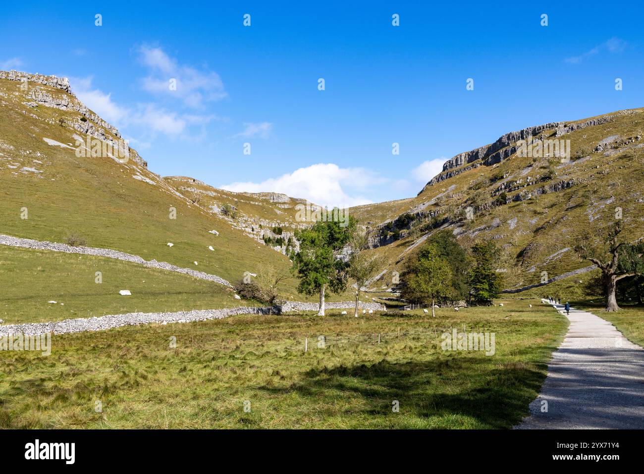 Walking trail to Gordale Scar a natural limestone gorge formation in ...