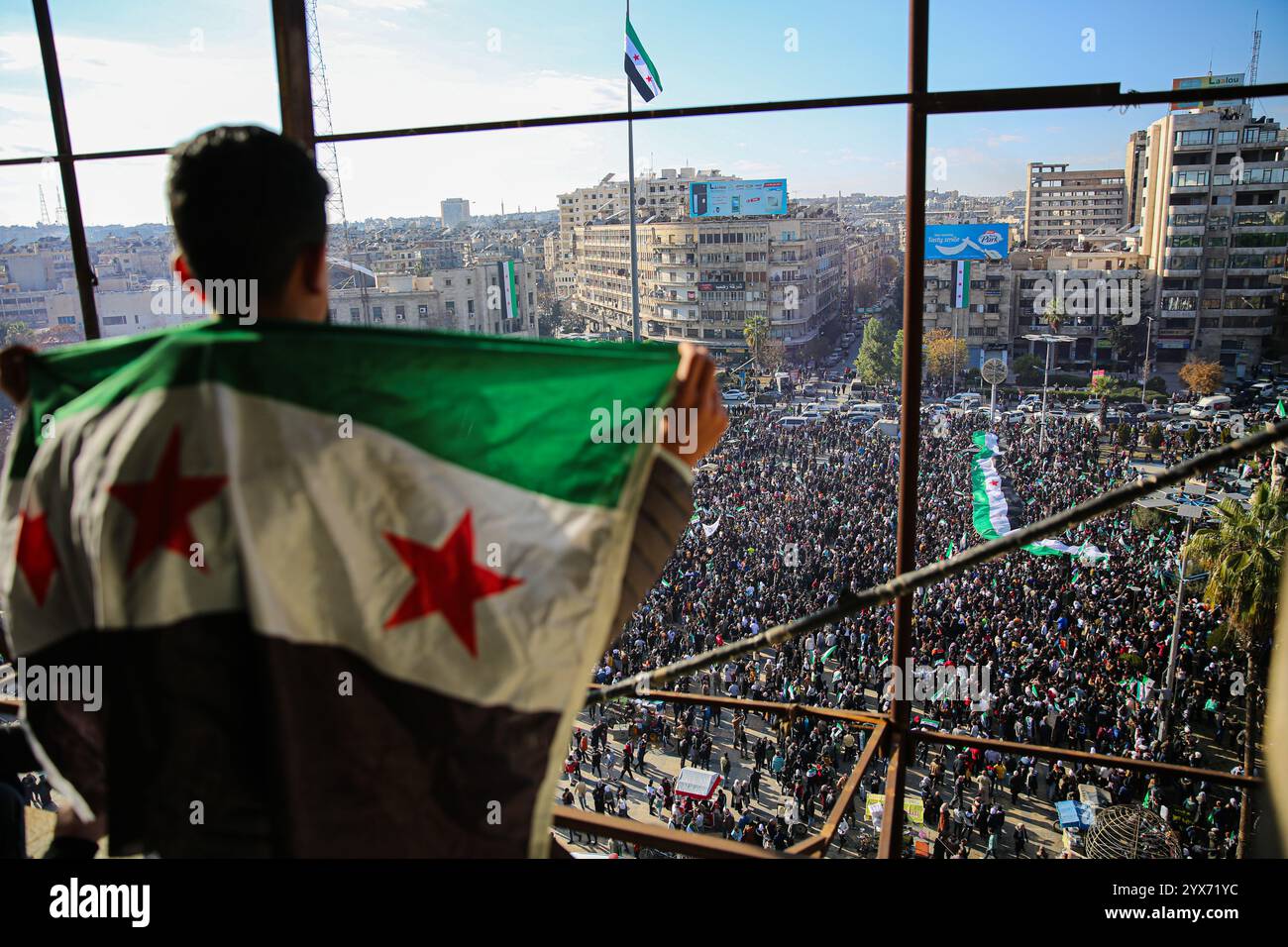 Aleppo, Syria. 13 December 2024. A major rally takes place in Aleppo on ...