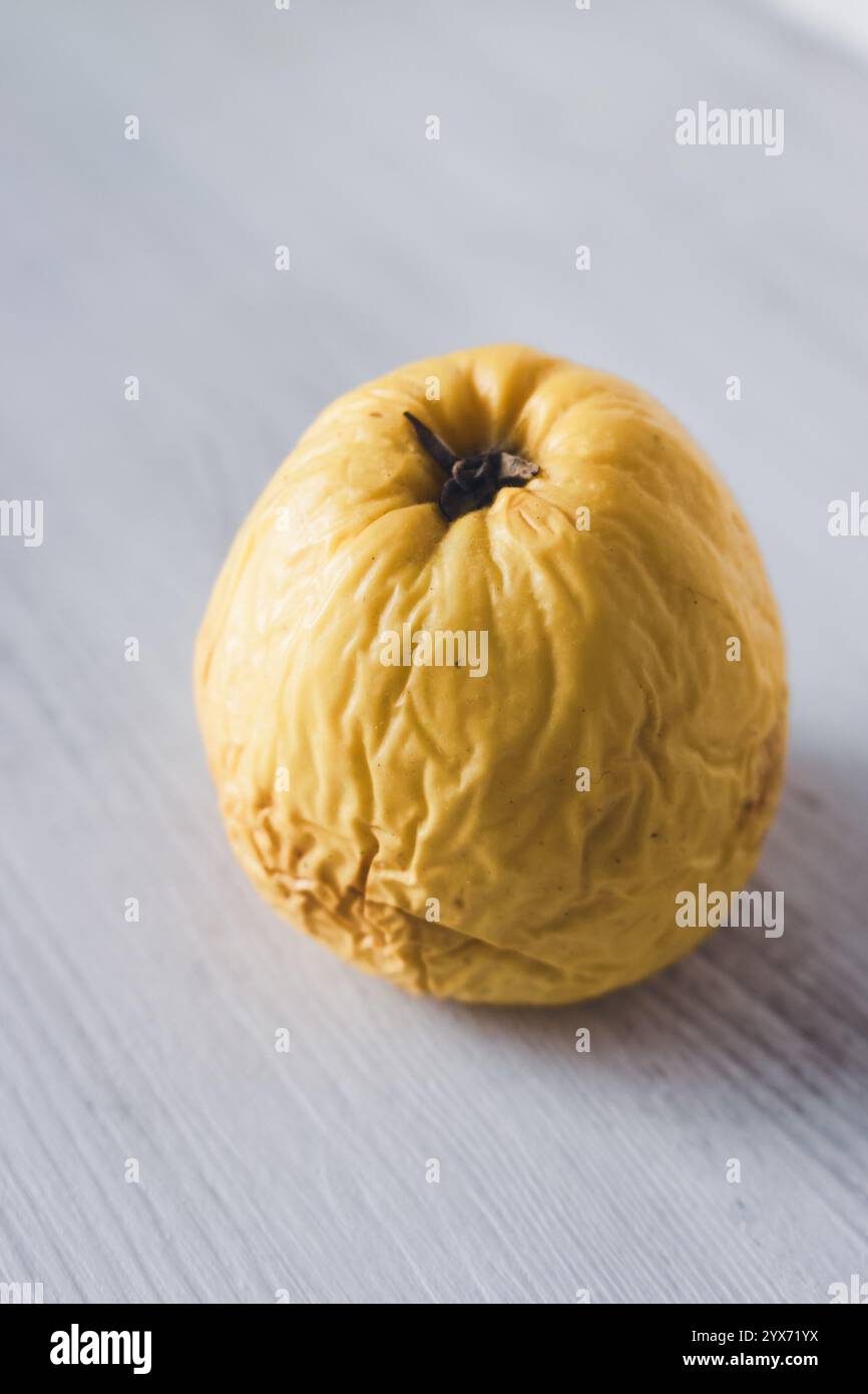 Rotten apple on white background. Yellow wrinkled apple. Aging process ...