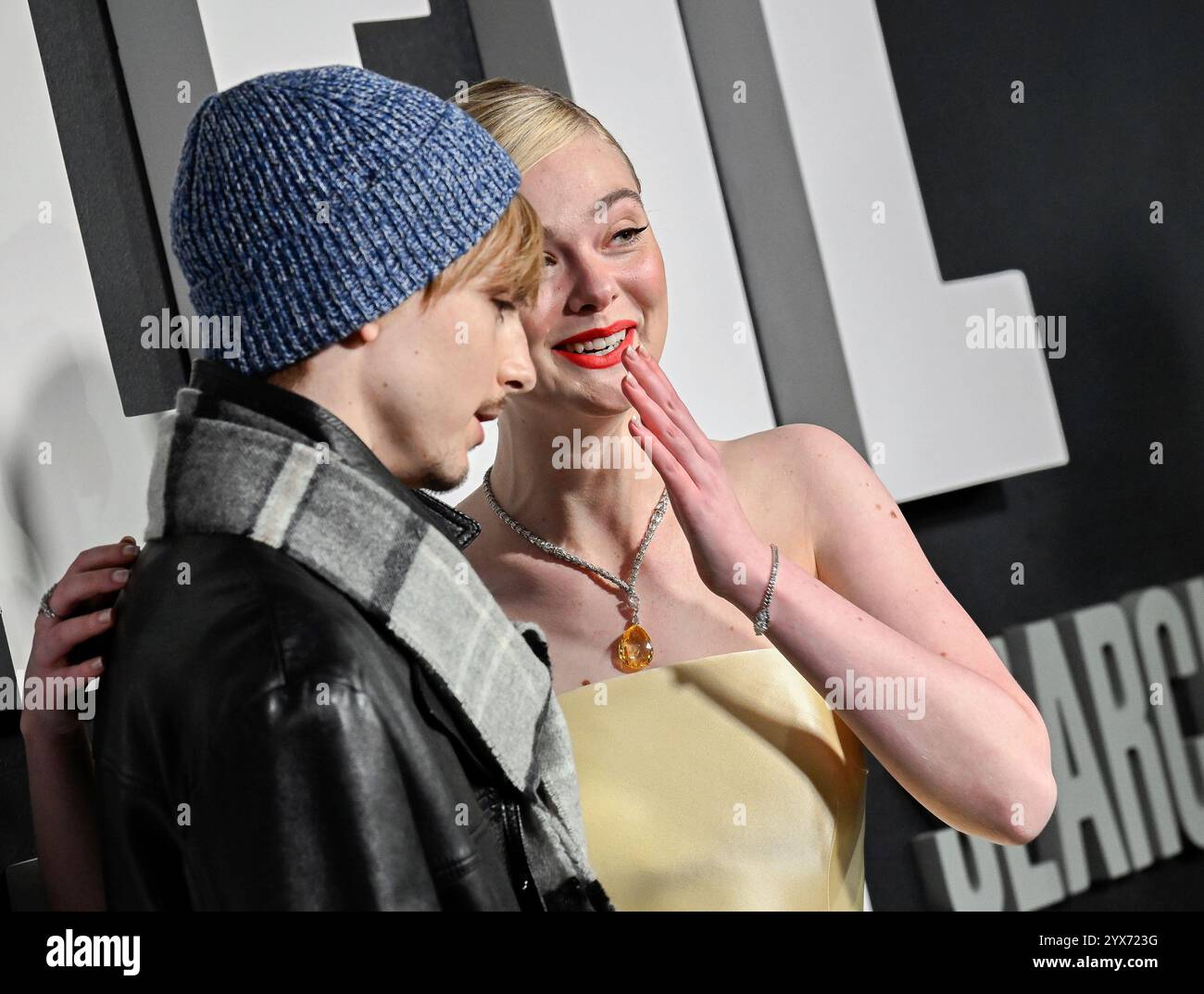 Timothée Chalamet, left, and Elle Fanning attend the premiere of "A ...