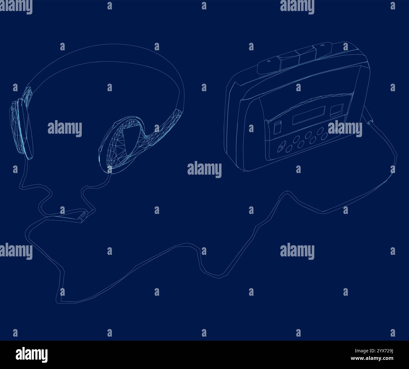 Retro style audio cassette, tape recorder, music player and headphones ...