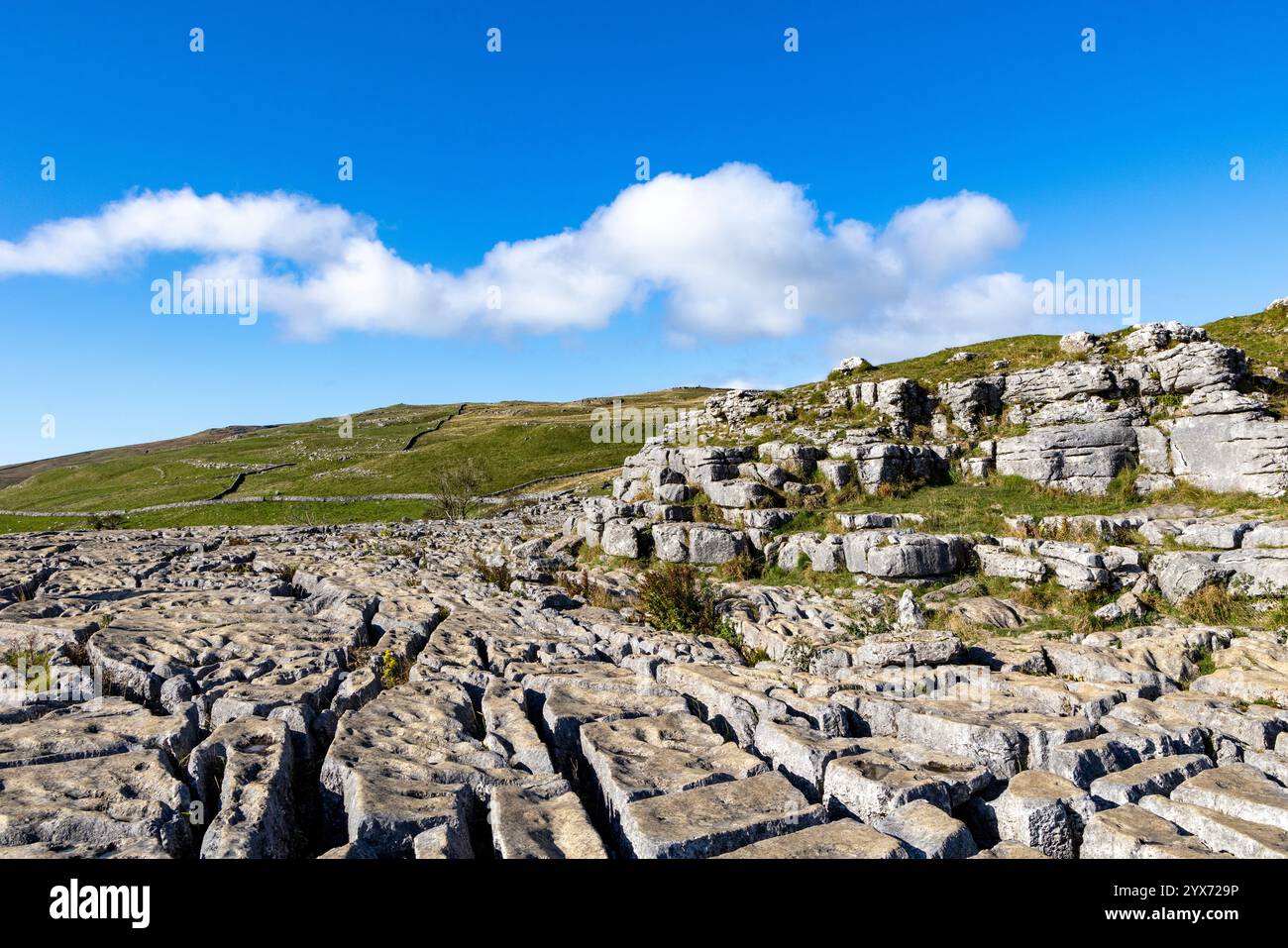 Malham Cove landscape, glacier limestone formation in Yorkshire Dales ...