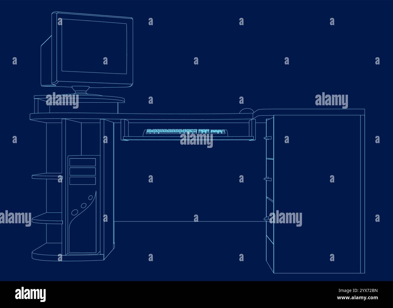 Simple retro Computer Desk contour. Front view. Vector illustration ...
