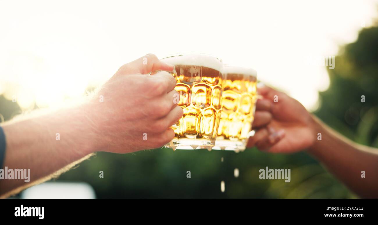 Beer glass cheers friends outside hi-res stock photography and images ...