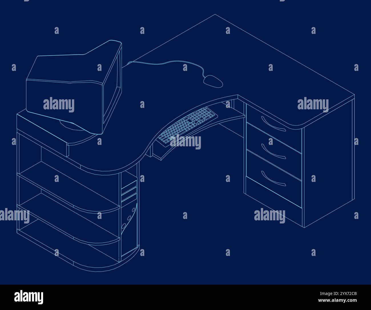 Simple retro Computer Desk contour. Isometric view. Vector illustration ...