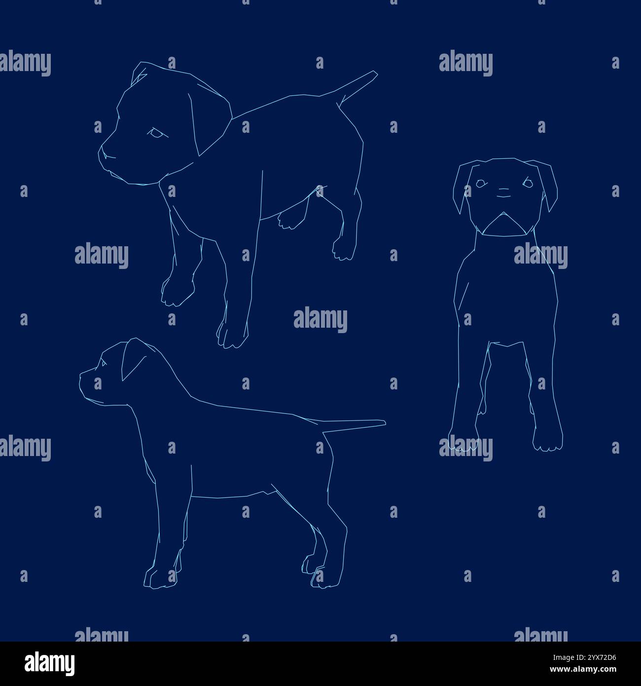 Dog contour Set. Blue outline cute dog set illustration vector Stock ...