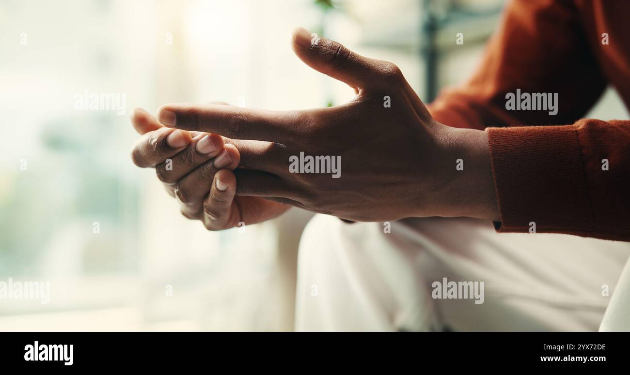 Hands, man and worry as mistake, anxiety and stress for mental health ...