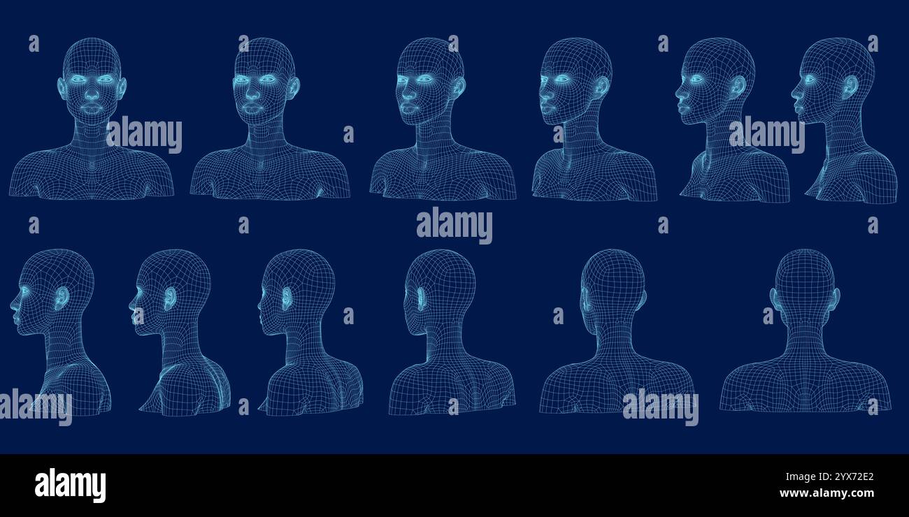 Wireframe Isolated vector set of mannequin busts and heads. 3D. Vector ...