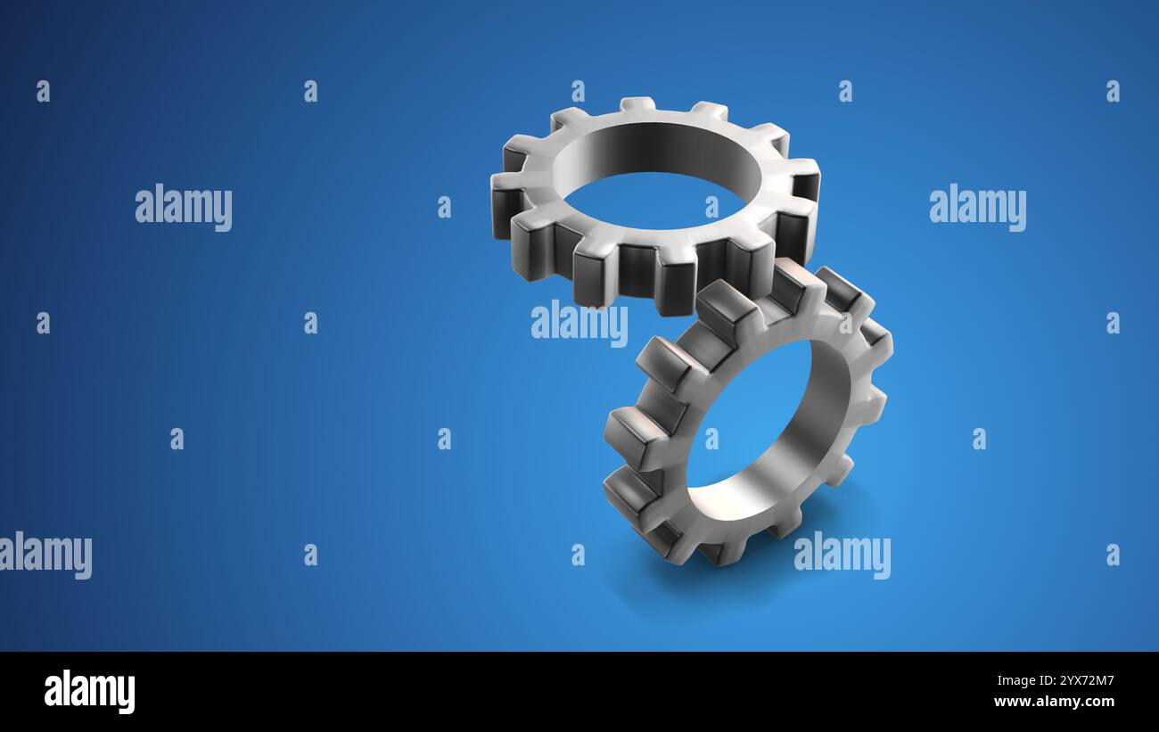 Mechanical Gears Rotating on Blue Background Stock Photo - Alamy