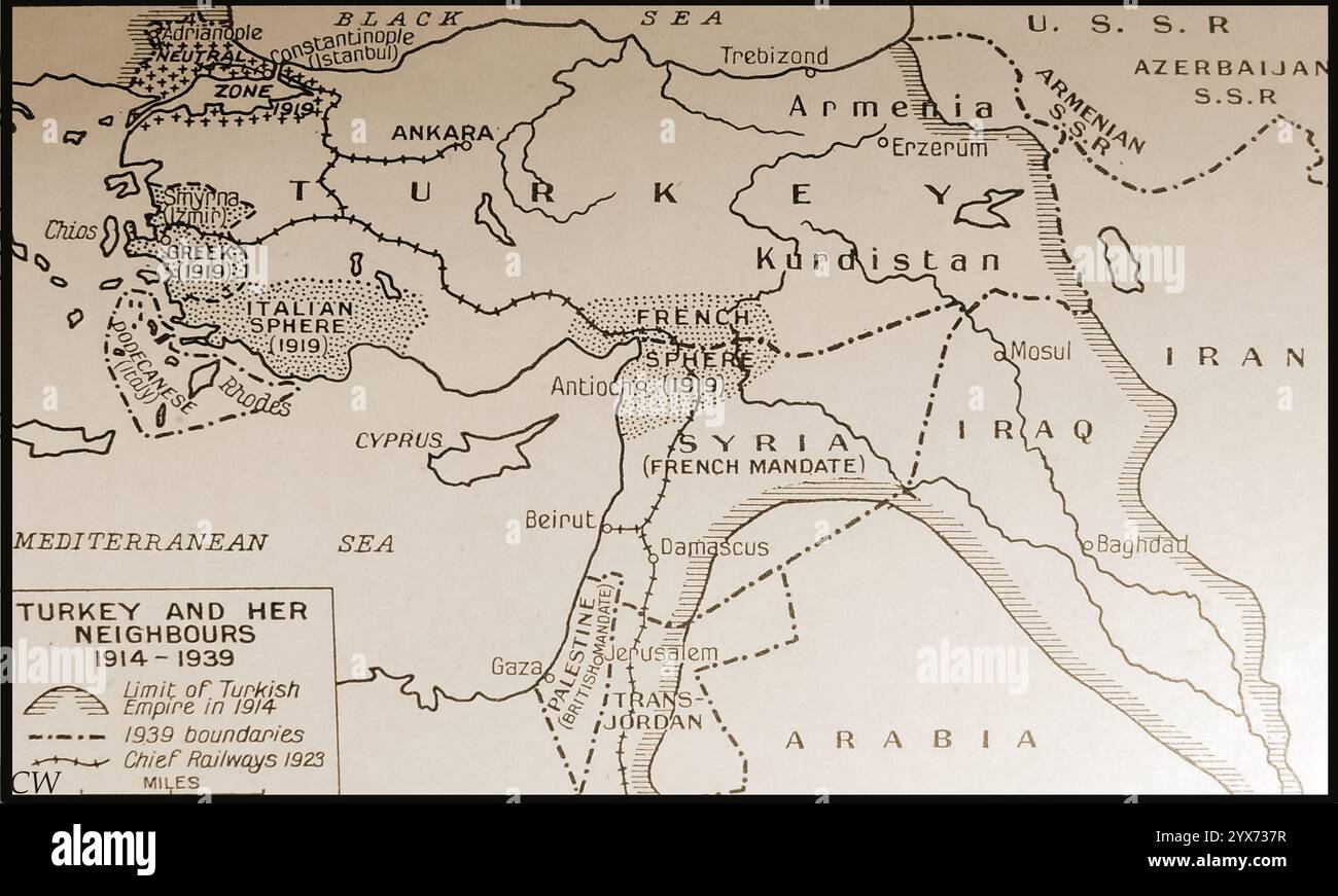 TURKISH EMPIRE - An old map of Türkiye (Turkey) and her neighbours 1914 ...