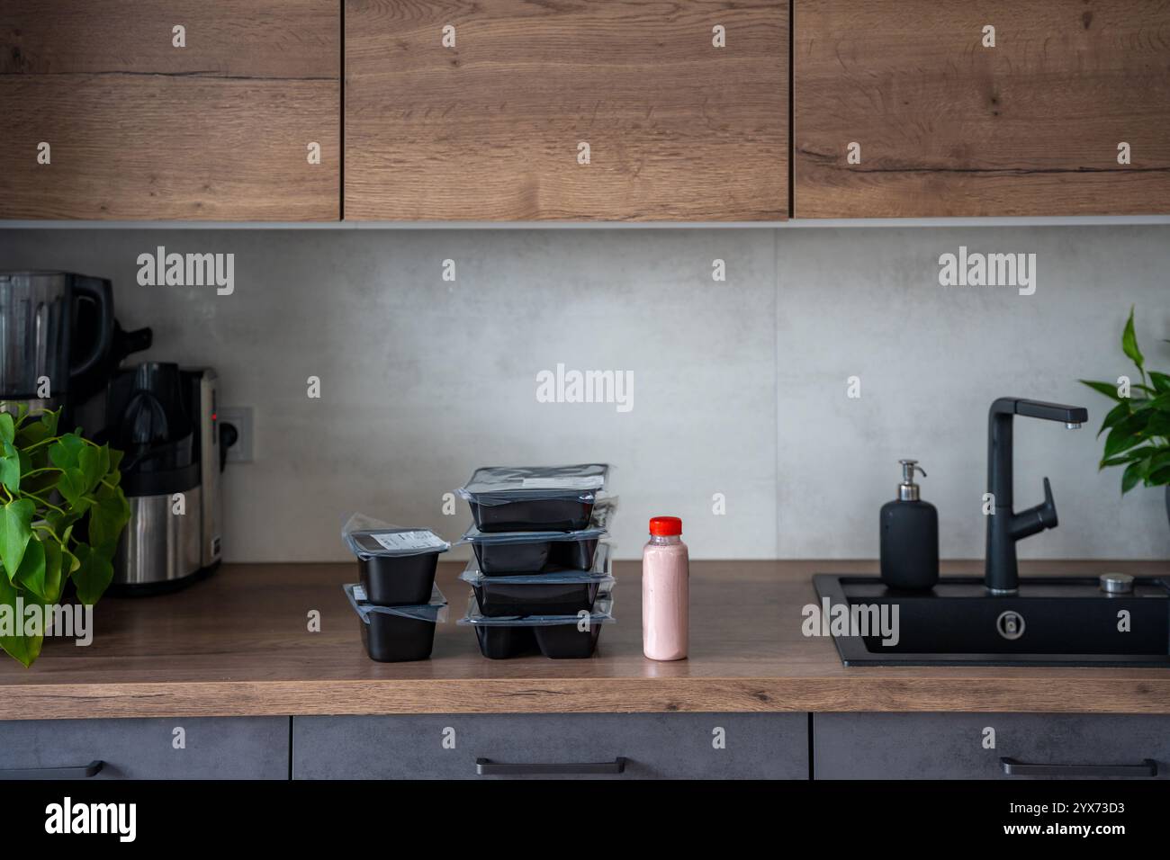 Black boxes with healthy diet plan for weight loss, delivery of daily ...