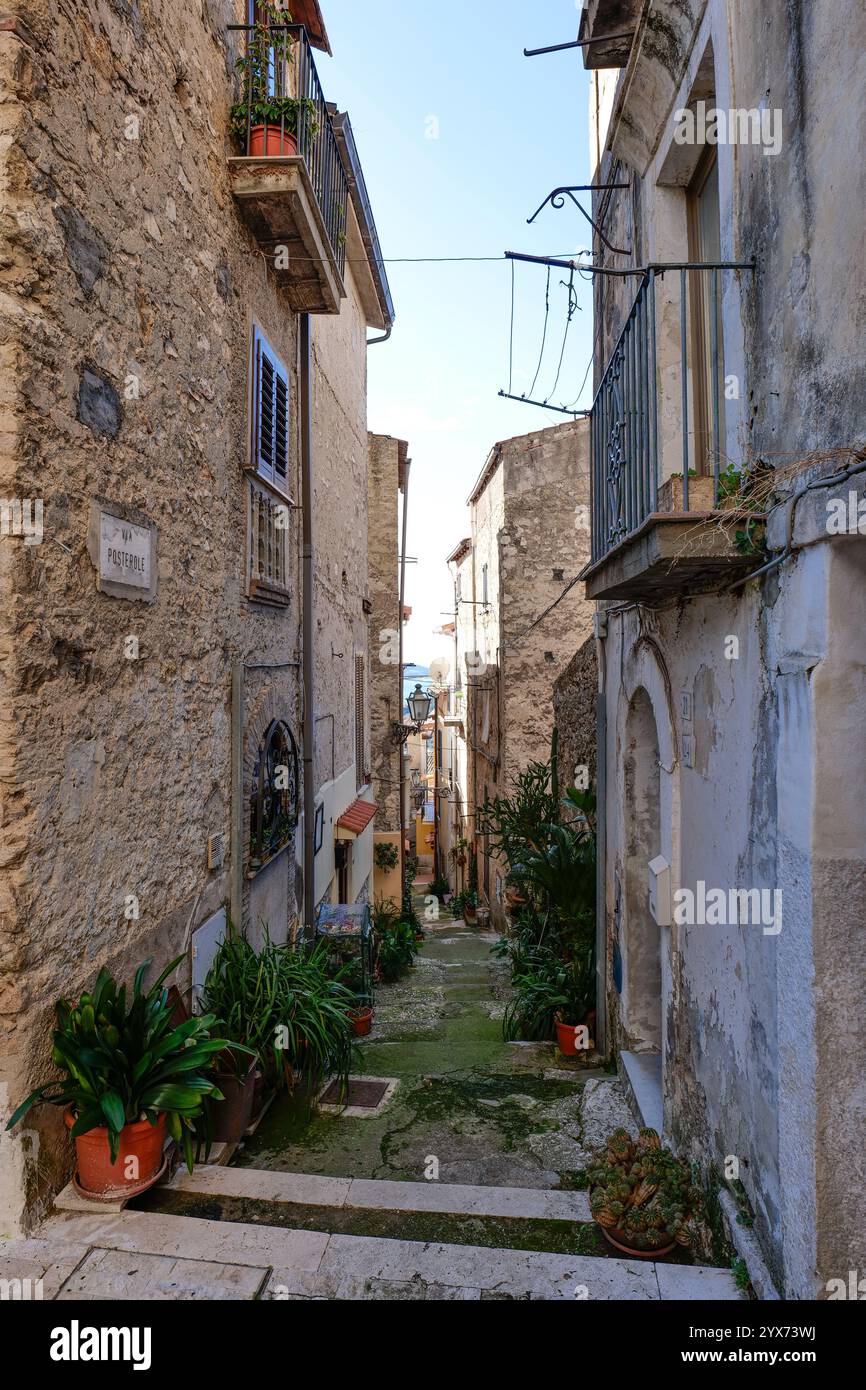 An alley among the stone houses of Maranola, a small medieval town in ...