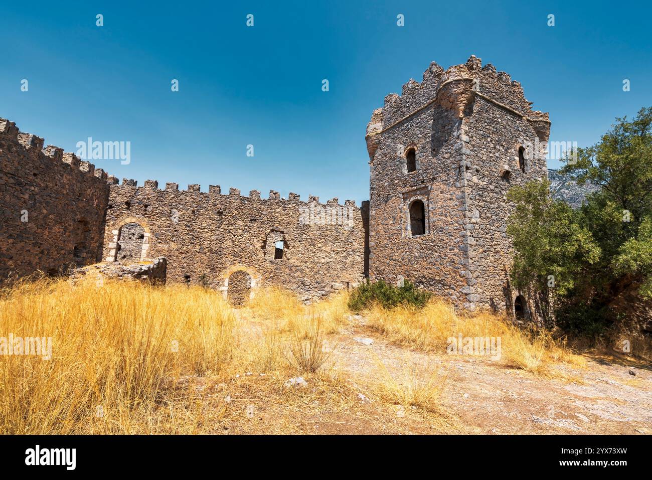 Stone tower of Kapetanakis in Messinia, Greece, showcasing traditional ...